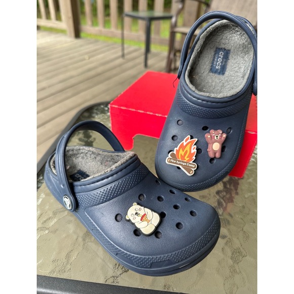 CROCS | Shoes | Crocs Kids Classic Lined Clog Navy Blue W Bear Campfire ...